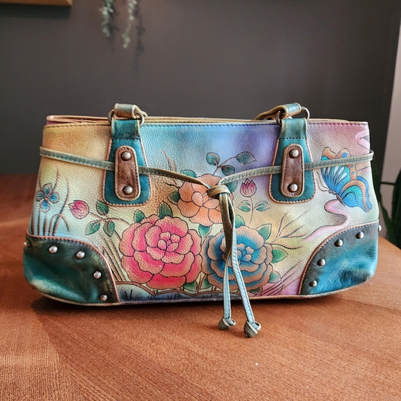Anuschka | Bags | Anuschka Hand Painted Floral Butterfly Leather ...